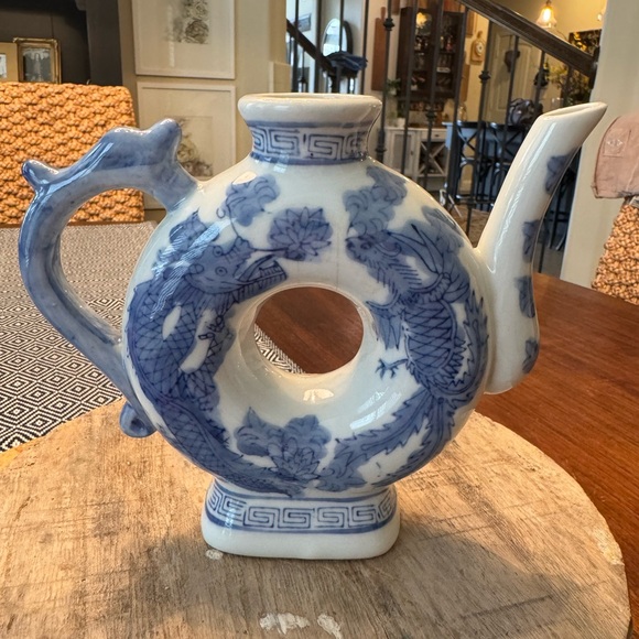 Art | Vintage Asian Donut Teapot Vase Featuring A Blue And White ...